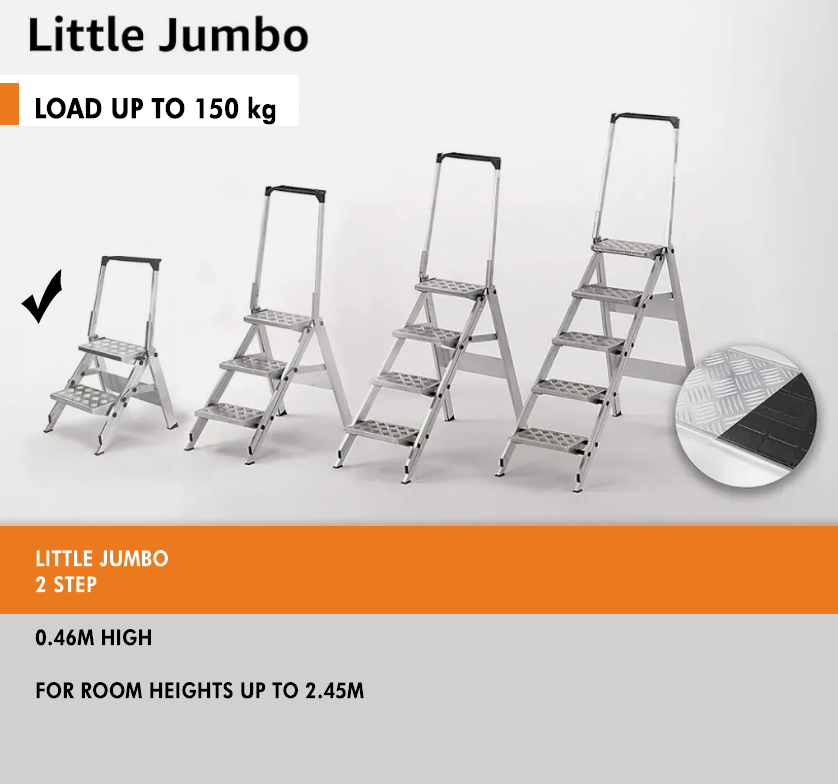 WAKU Little Jumbo 2-Step Folding Step Stool, 47cm Top Step, Stainless ...